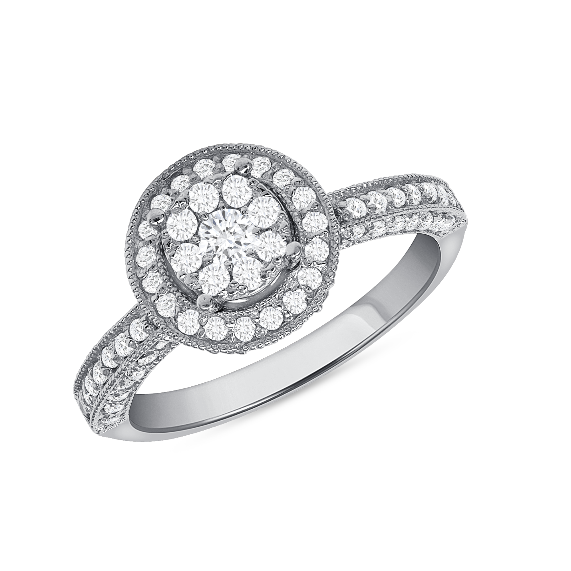 1-1/4 CT. T.W. Ladies Round Cluster Halo & Bezeled Sides Diamond Ring ...