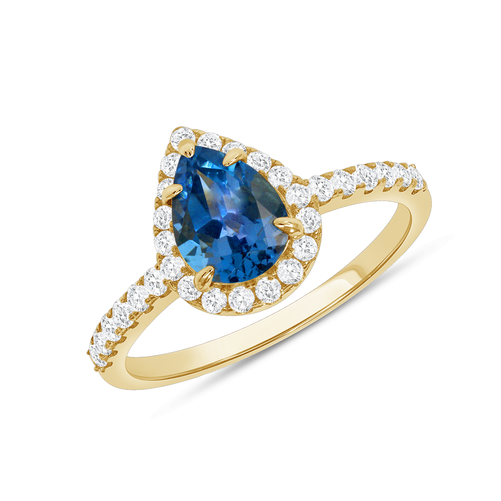 Ladies Teardrop Blue Topaz & Diamond Halo Ring – Milestonz
