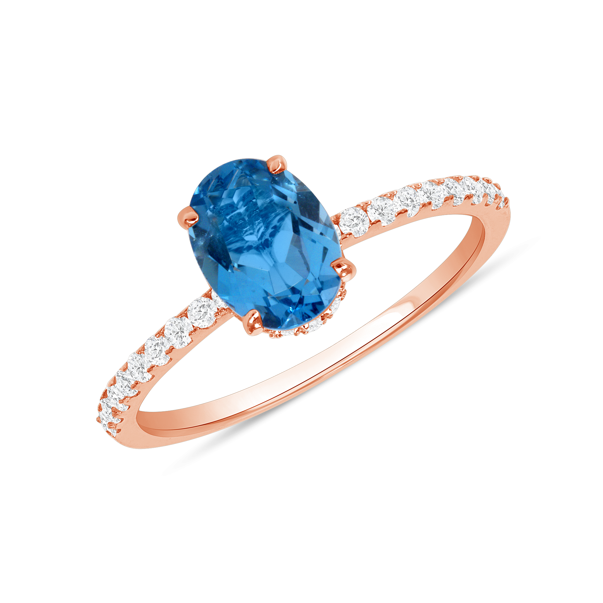 Ladies Oval Blue Topaz & Diamond Row Sides Ring – Milestonz
