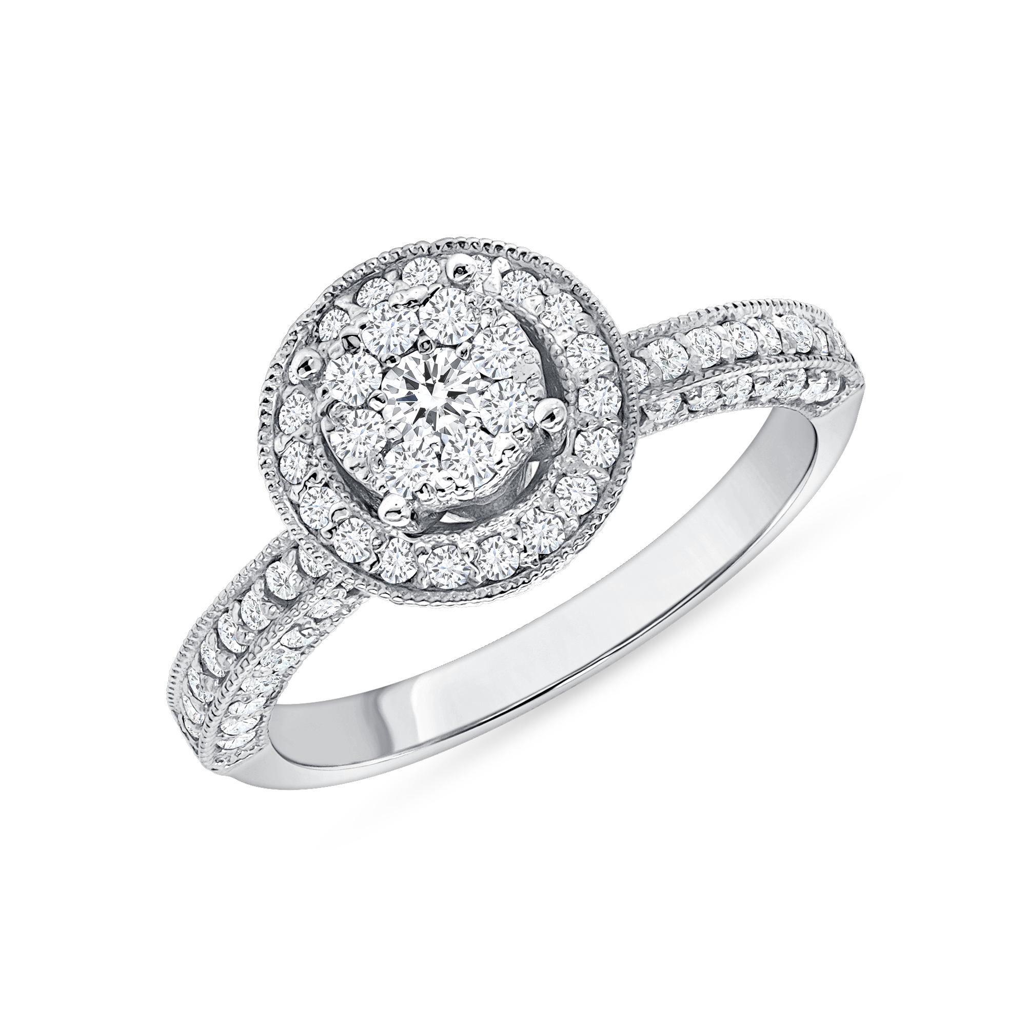 1-1/4 CT. T.W. Ladies Raised Round Diamond Cluster Halo Center Ring ...